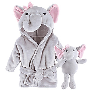 Hudson Baby Unisex Baby Plush Bathrobe and Toy Set, Pretty Elephant, One Size