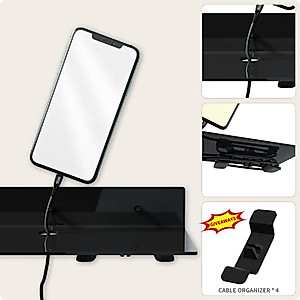 OMNINOVA Acrylic Adhesive Shelf Set of 4, 12" Small Floating Shelves for Wall Storage to Expand Space, Wall Shelves Decor for Bedroom, Living Room, Bathroom with Cable Organizer-Black