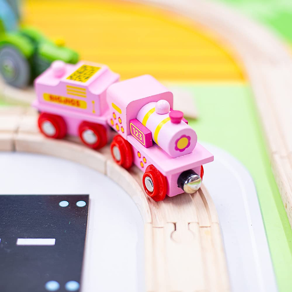 Bigjigs Rail Pink 123 Engine - Other Major Wooden Rail Brands are Compatible