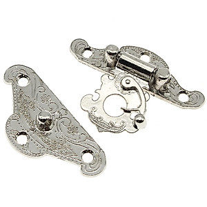 1 Pcs Antique Hasp Latch and 2 Pcs Butterfly-Shape Hinges Decorative Lock Buckle with Matching Screws[FDXGYH,Silver]