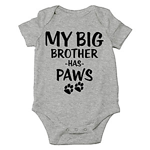 AW Fashions My Big Brother Has Paws - Animal Lover - Cute One-Piece Infant Baby Bodysuit (6 Months, Sports Grey)