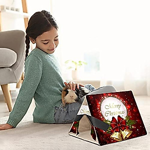 enheng Small Pet Hideout Christmas Golden Bell with Red Bow Hamster House Guinea Pig Playhouse for Dwarf Rabbits Hedgehogs Chinchillas