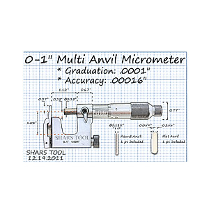 Shars 0-1" Multi Anvil Micrometer .0001" Graduation 303-2304 P)
