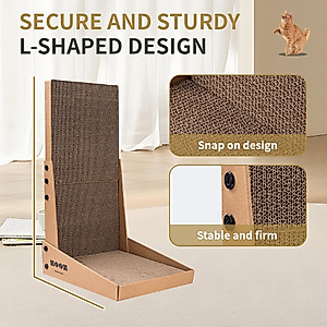 Cat Scratcher, Vertical L Shaped Cat Scratchers for Indoor Cats, Wall Supported Cat Scratching Board, Lounge Cardboard Cat Scratch Pad with Box Collecting Scraps, Protect Furniture