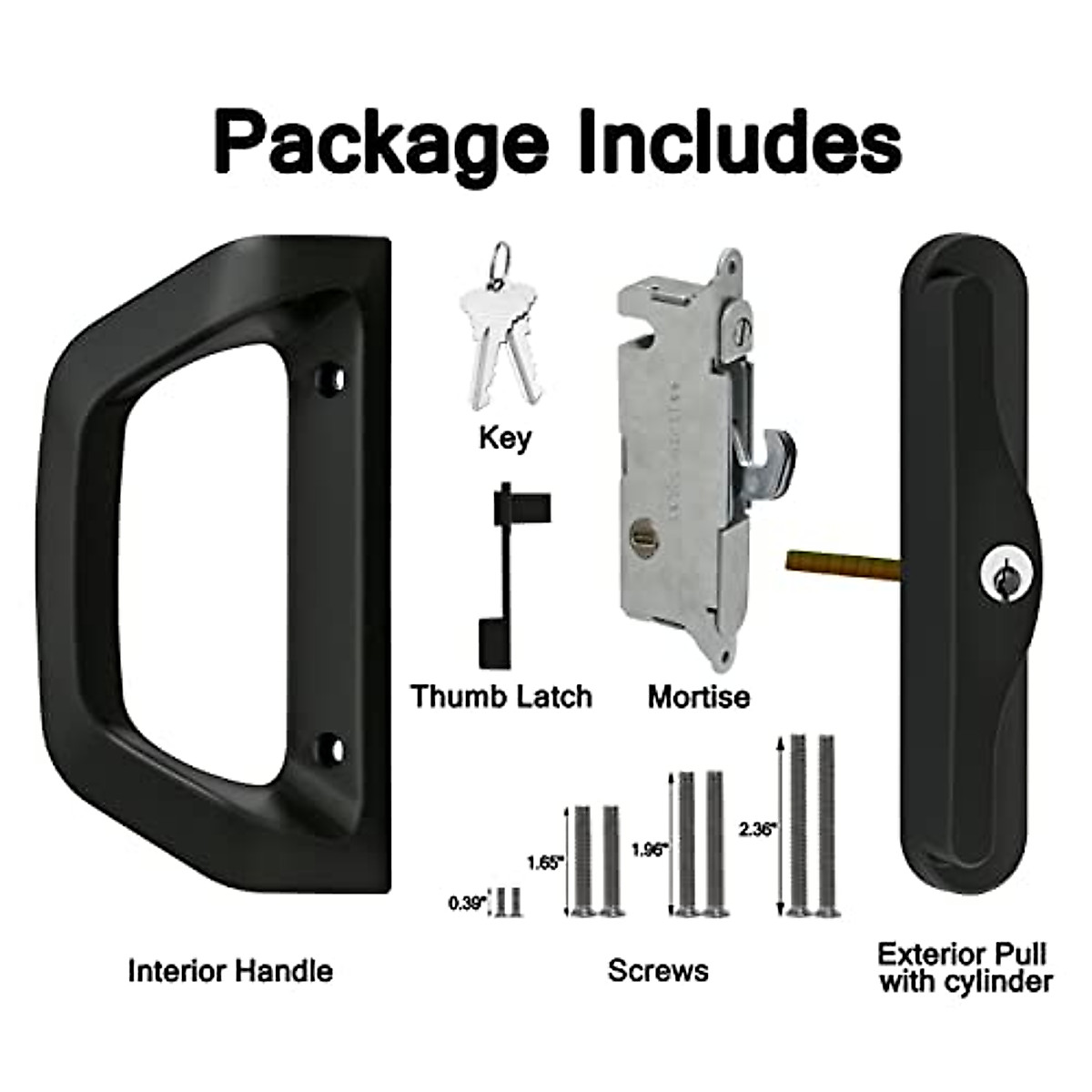 EASILOK Sliding Door Handle Set with Key Cylinder & Mortise Lock, Patio Door Handle Replacement Fits Door Thickness from 1-1/2" to 2-4/25",3-15/16''Screw Hole Spacing