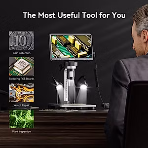 TOMLOV DM9 7" LCD Digital Microscope 1200X, 1080P Video Coin Microscope with Metal Stand, 12MP Ultra-Precise Focusing, LED Fill Lights, PC View, Windows/Mac OS Compatible, with SD Card, Model- DM9