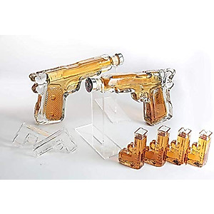 Pistol Whiskey Gun Decanter & Pistol Shot Glasses Set - Comes with A large Carrying Case - Drinking Party Accessories, Pistol Gun Liquor Decanter Bottle Great Gift!