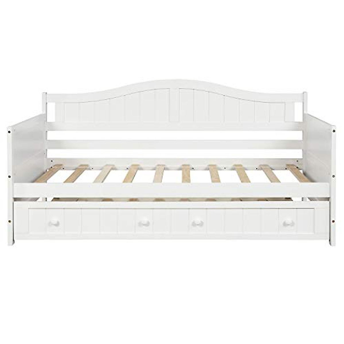 Twin Size Daybed Sofa Beds and Trundle Daybed,Simplicity Twin Platform Bed,Solid Wood Slat Support,Dual-use Sturdy Sofa Bed,No Box Spring Needed,for Living Room,Guest Room,Children Room (White)