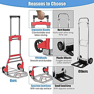 Goplus Folding Hand Truck, Lightweight Dolly Cart with Bungee Cord, Telescoping Handle, 2 Wheels, Portable Hand Cart for Office Home, Foldable Hand Truck Dolly