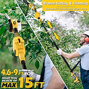 2-IN-1 Cordless Pole Saw & Mini Chainsaw, IMOUMLIVE Brushless Chainsaw, 6.9 LB Lightweight, 21V 3.0Ah Li-ion Battery, 6" Cutting with Oiling System, 15-Foot MAX Reach Pole Saw for Tree Trimming