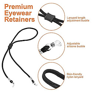 SCWJTF 4PCS Premium Nylon Eyeglass Straps, Adjustable Eyewear Retainers, Anti-slip Eyeglass Chains Lanyard, Sport Sunglass Retainer Holder Strap for Men and Women's, with Free 3 Gifts