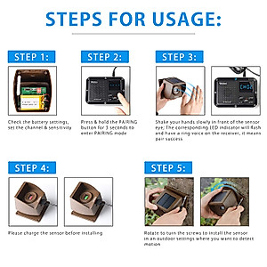 Solar Driveway Alarm Wireless Outside 1800ft Range, Outdoor Motion Sensor & Detector Driveway Alert System with Rechargeable Battery/Weatherproof/Mute Mode(1&1-Brown)