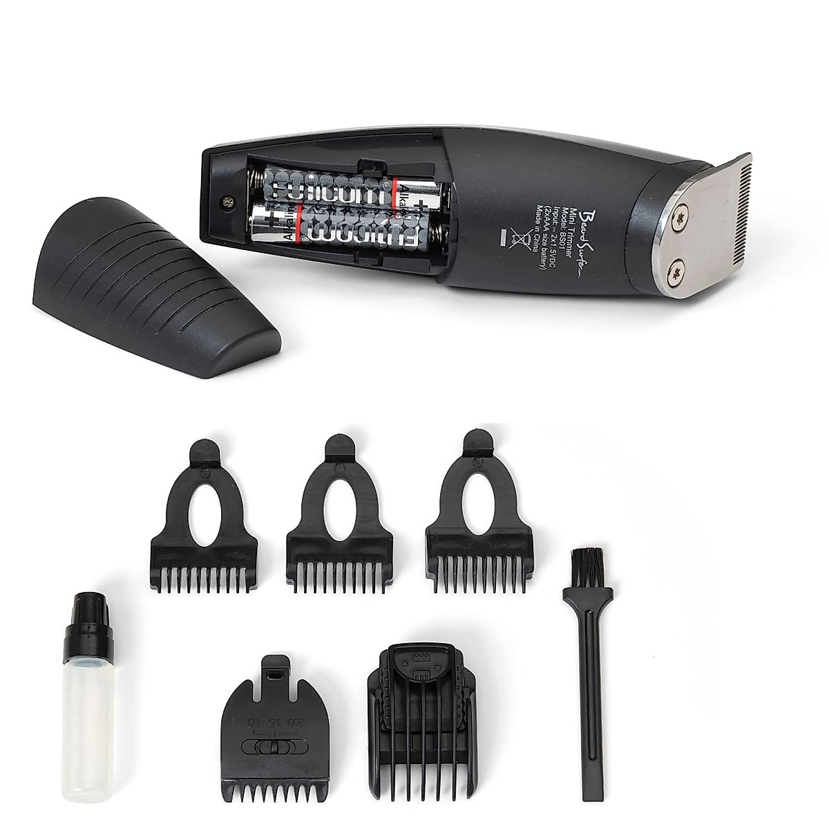 Beard Surfer Facial Hair Trimmer for Men Travel Beard Mustache Kit Compact Mini Size Shaver AAA Battery Operated Grooming Set Black Matte Color