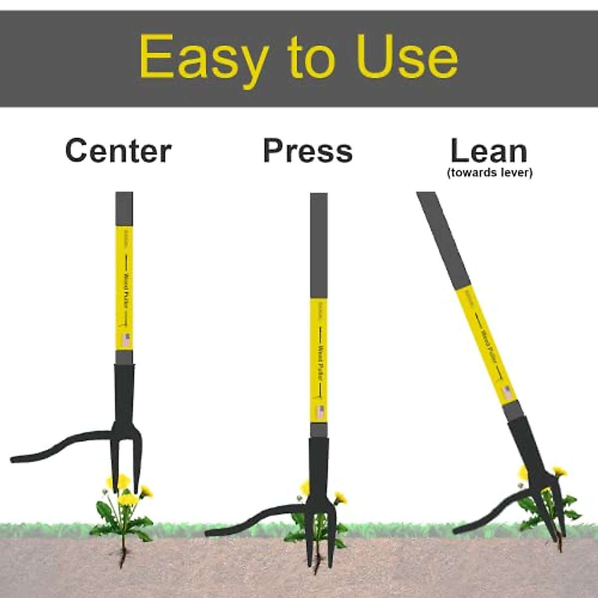 Rocklin™ Stand Up Weed Puller Tool - 4 Claw Steel Head - 48 inch Handle - 100% Metal - Easily Remove Weeds Without Bending or Kneeling