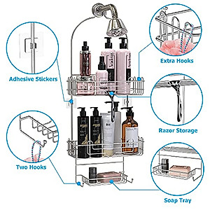 Bextsrack Hanging Shower Caddy Organizer, SUS201 Stainless Steel Bathroom Over Shower Head Caddy for Shampoo, Conditioner, Soap, Towels and More, Chrome