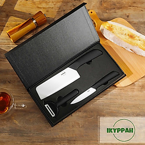 IKYPPAH Complete Ceramic Knife Set - 6" Vegetable Cleaver, 4" Chef's Knife, and Y-Peeler for Effortless Food Prep