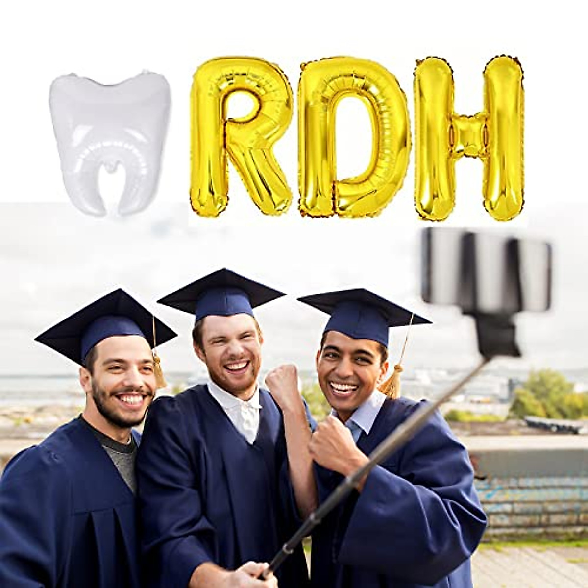 2 Pack 32 Inch RDH Letter Balloons & 16 Inch Tooth Shaped Balloons for Dental Student Graduation Party Decorations, Dental School Balloons Decor for Registered Dental Hygienist Graduation