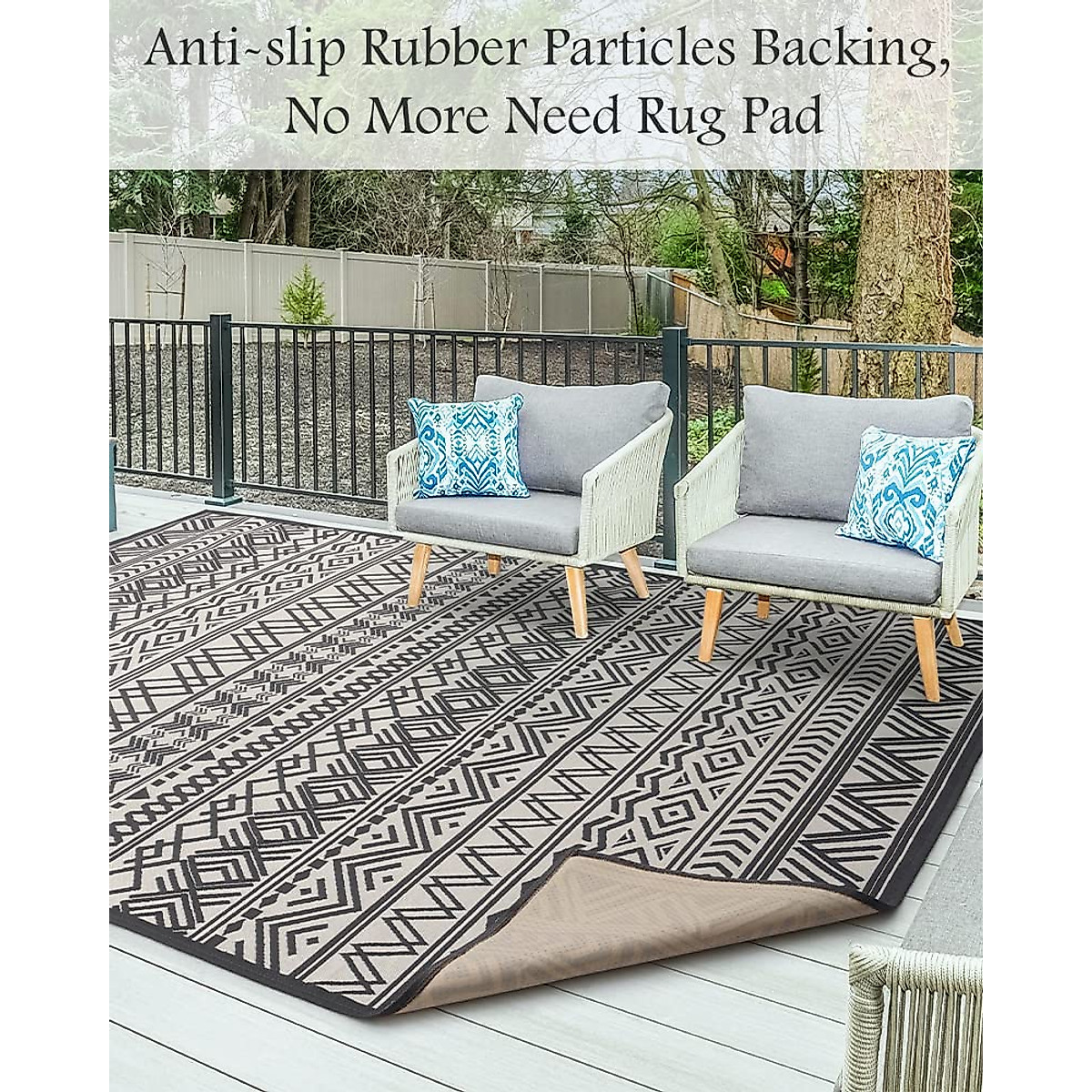 Outdoor Rug Carpet 6x9 ft, Flatweave Textured Outdoor Patio Rug Non Slip Indoor Outdoor Rugs with Rubber Particles Backing Boho Outdoor Area Rug for Patio Deck Front Porch Backyard Balcony