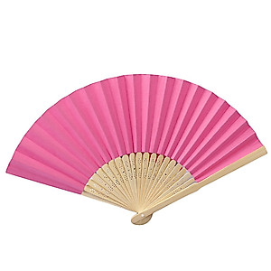 DUO ER 7 Inch Pattern Folding Dance Wedding Party Lace Silk Folding Hand Held Solid Color Fan Hand Hold Dance Fans Flower Party Gift (Color : Hot Pink)