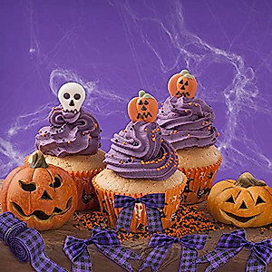 3 Rolls 15 Yards 2 Inches Halloween Plaid Wired Ribbons Buffalo Check Ribbon Fall Rustic Craft Ribbon Assorted Burlap Style Fabric Wrapping Ribbon for Decorations (Black, Purple Plaid)