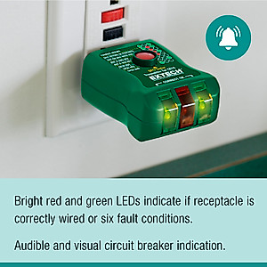 Extech - 1218G94EA - CB10 Circuit Breaker Finder, Locates fuses/breakers, Tests receptacles and GFCI circuits, Green,Red