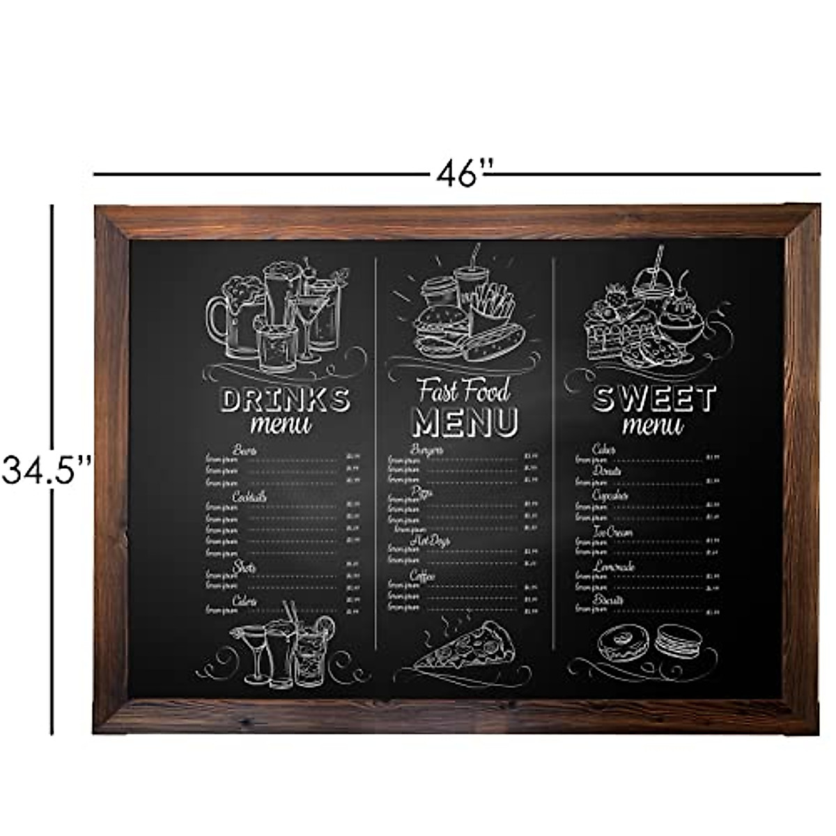 Loddie Doddie Magnetic Chalkboard - Easy-to-Erase Large Chalkboard for Wall Decor and Kitchen - Hanging Black Chalkboards (46x34.5, Rustic Frame)