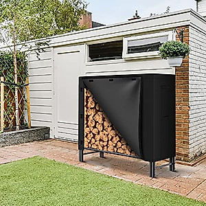 Amagabeli 5ft Firewood Log Rack with Cover Combo Set Bundle Large Canvas Firewood Carrier Log Tote Bag