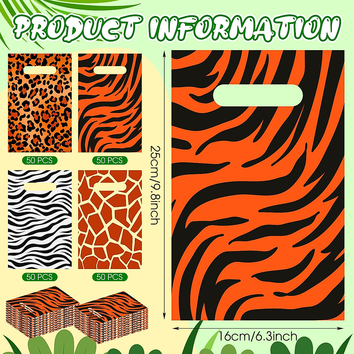 Dinifee 200 Pieces Plastic Safari Goodie Bags Bulk Jungle Theme Party Favors Bags Safari Gift Bags Safari Candy Bags for Summer Jungle Animal Party Favors Supplies