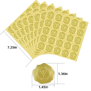 300 Pieces Gold Heart Stickers Envelope Seals Self-Adhesive Embossed Envelopes Seal Stickers for Wedding Invitations Greeting Cards Party Favors Gift Packaging DIY Decoration Wax Seal Stickers Labels