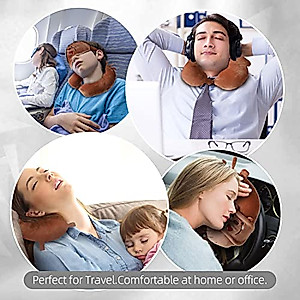 MINISO Travel Neck Pillow with Eye Mask, We Bare Bears Memory Foam Neck Support Cartoon Pillow Valentine's Day Gift for Traveling, Sleeping, Airplane, Car, Home & Office(Grizzly)