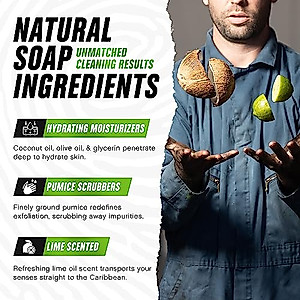 Grip Clean | Degreaser Hand Cleaner for Auto Mechanics - Dirt-Infused Liquid Hand Soap Absorbs Grease, Oil, & Odors. Natural Heavy Duty Pumice Soap with Moisturizing Ingredients. Lime Scented.