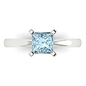 Clara Pucci 1.0 ct Princess Cut Solitaire Natural Sky Blue Topaz gemstone Bridal Designer Anniversary Engagement Ring 14k White Gold
