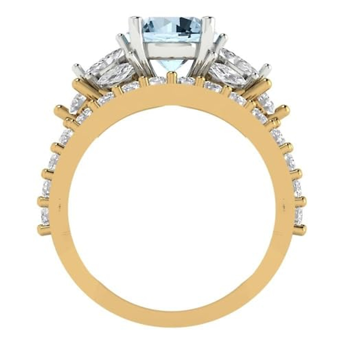 Clara Pucci 2.66 carat Round Cut 3 stone Natural Swiss Blue Topaz Engagement Wedding Anniversary Bridal Ring band set 14k Multi Gold 4.5