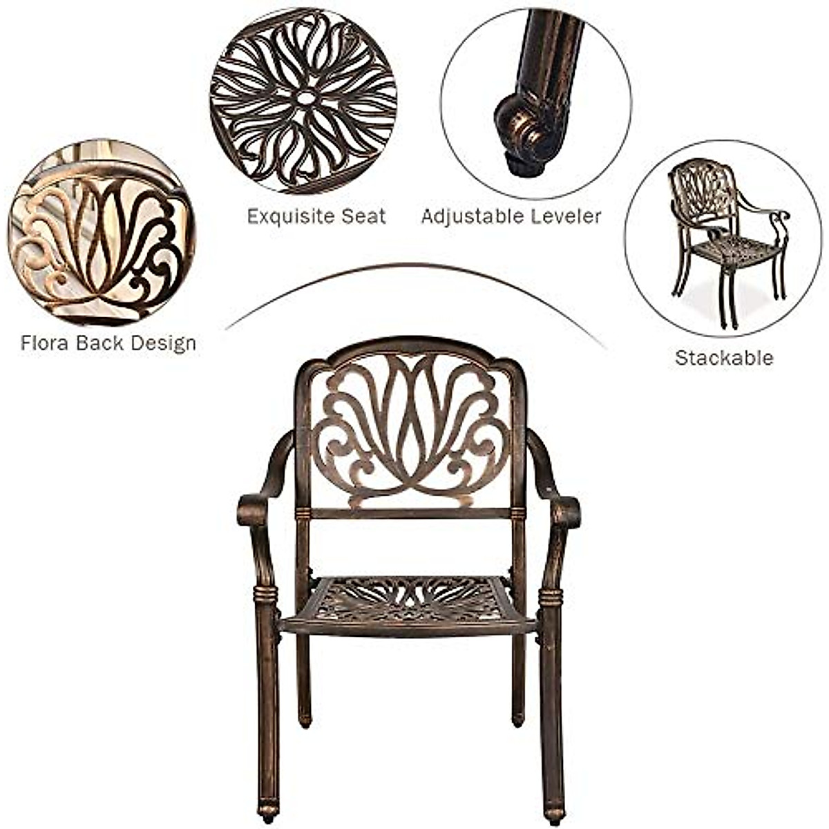 OKIDA 2 Piece Patio Bistro Chairs Outdoor Dining Chairs Set Cast Aluminum Chairs for Home Patio Garden Deck, Antique Bronze Finish