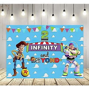 Two Infinity and Beyond Backdrop for 2nd Birthday Party Supplies Photo Backgrounds Toy Story Theme Baby Shower Banner 59x38in
