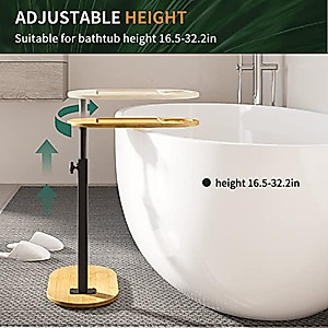 Ackitry Bamboo Bathtub Tray Table with 17-32 inch Adjustable Height, Liftable Freestanding Bath Caddy Tray for Tub Against Wall, Bathtub Side Table Shelf for Luxury Bath Home Spa Bathtub Accessories