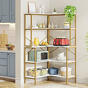 Tribesigns L Shaped Bookshel, 5 Tiers Corner Bookcase, 67" Tall Open Wood Storage Shelves Bookcase, Diplay Shelves, Deorative Shelf for Living Room, Kitchen