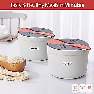 Koplex Easy & Multifunctional Rice Cooker Steam 2L Pot/Dishwasher Safe, Non-Stick, Non-Toxic & BPA Free/Dozens of Tasty & Healthy Meals in Minutes - Rice, Oats, Veggies, Pasta, Ramen, Quinoa & More