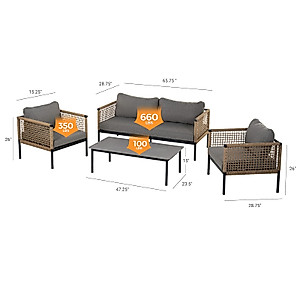 Grand patio Outdoor 4-Piece Conversation Set Rust Free Patio Furniture Set Open-Weave Wicker Olefin Modern Sofa Seating for Garden, Backyard, Balcony, Gray