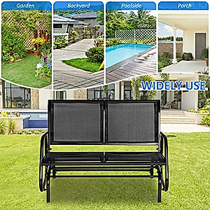 Esright 2 Seats Outdoor Glider Bench, Patio Glider Loveseat Chair with Powder Coated Steel Frame, Porch Rocking Glider for 2 Person