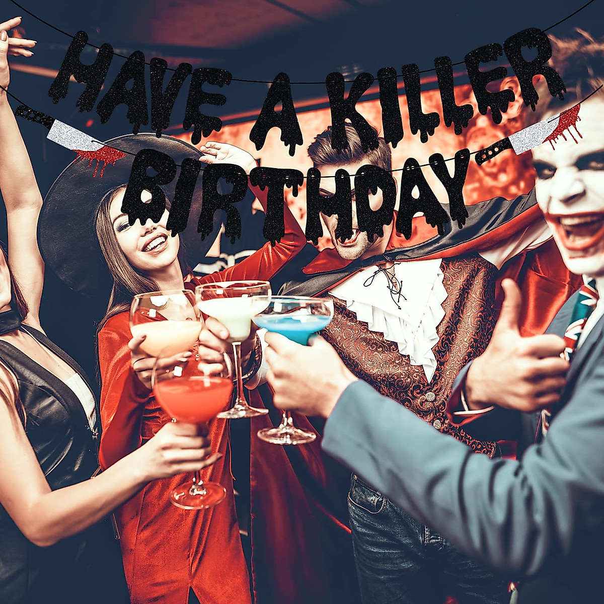 Glitter Have a Killer Birthday Banner - Halloween Birthday Banner - Horror Movie Party, Halloween Zombie Vampire Party Decoration Supplies