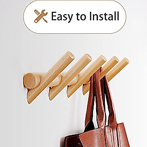 Goglory Wooden Coat Rack Wall Mount, Wood Coat Hooks Wall Mounted, 5 Wood Hooks for Hanging Coats Vintage & Pretty, Coat Hook Easy to Install, Wall Mounted Coat Rack for Hat, Robe, Backpack, etc