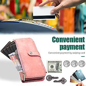 Compatible with LG V20 Wallet Case 9 Card Slots Retro Leather Flip Credit Card Holder Cell Phone Cover for Folio Purse Lanyard Wrist Strap Rugged Slot Mobile LGV20 LG20 V 20 ThinQ Women Men Pink