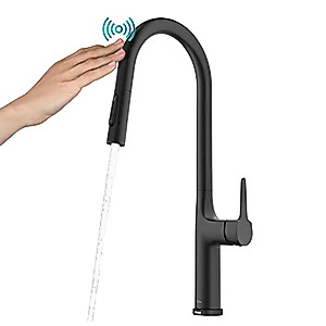 KRAUS Oletto Tall Modern Single-Handle Touch Kitchen Sink Faucet with Pull Down Sprayer in Matte Black, KTF-3101MB