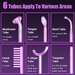 High Frequency Facial Wand - UUPAS 6 in 1 Violet Portable Handheld High Frequency Skin Facial Machine with 6 Pcs Purple Tubes for Face Home Use Device