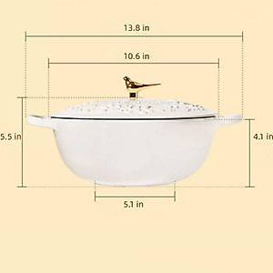 Enameled Cast Iron Dutch Oven with Lid – Non Stick Dutch Oven Pot – Sturdy Ovenproof Stockpot Cookware – Enamelled Cooking Pot – Garden Series – Oversized Handles (White) (4.5Qt)