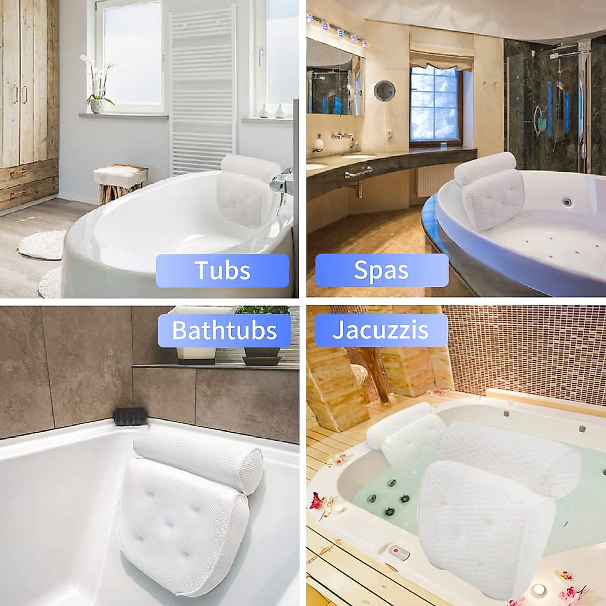 Bathtub Pillow, Bath Accessories for Women, Luxury Bath Pillows for Tub with 4D Air Mesh Technology, Ergonomic Comfort Spa Bath Pillows for Tub Neck and Back Support Extra Thick, Soft & Quick Dry