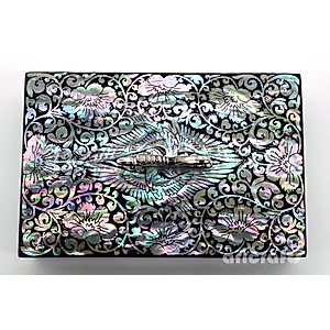 Mother of Pearl Nacre Lacquer Inlay Wooden Business Card Case, Business card Box, Desk Office Organizer, ID Box, Multi Box, Trinket Case