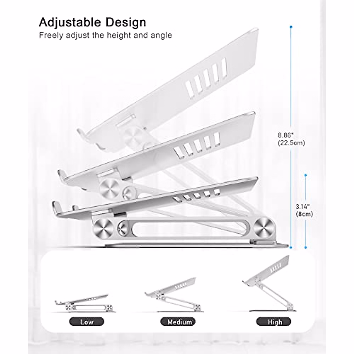BoYata Laptop Stand, Adjustable Laptop Riser Ergonomic Computer Stand for Desk, Aluminum Laptop Holder Compatible for MacBook Pro/Air, Surface Laptop and Other Laptops up to 15 Inches