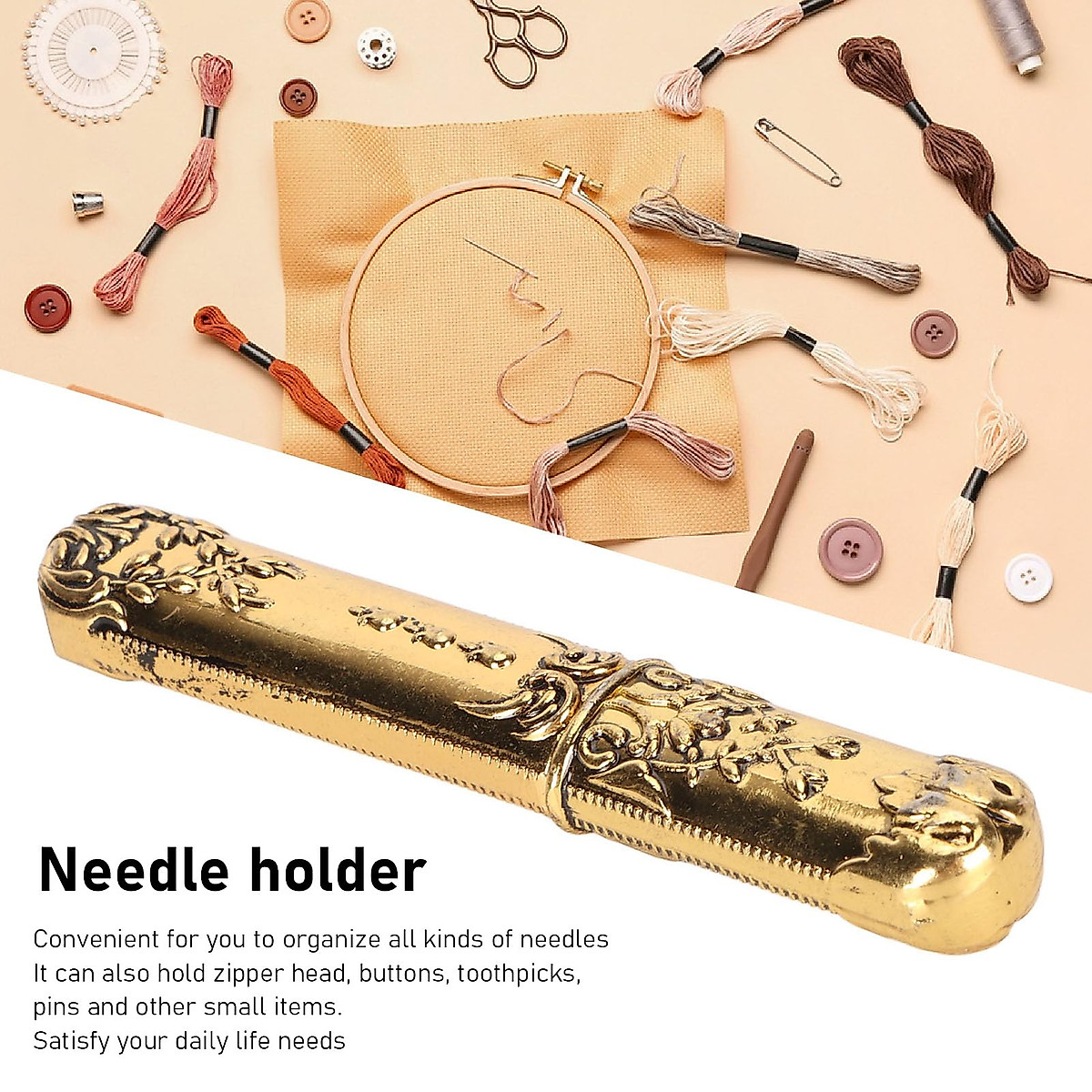 Fockety Needle Case, Portable Vintage Sewing Needle Holder Sewing Storage Case, Embroidery Needle Case Needle Storage Sewing Supplies for Storage Cross Stitch Leather Darning Needles